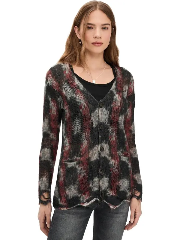 R13 Printed Boyfriend Cardigan - Red/black/white