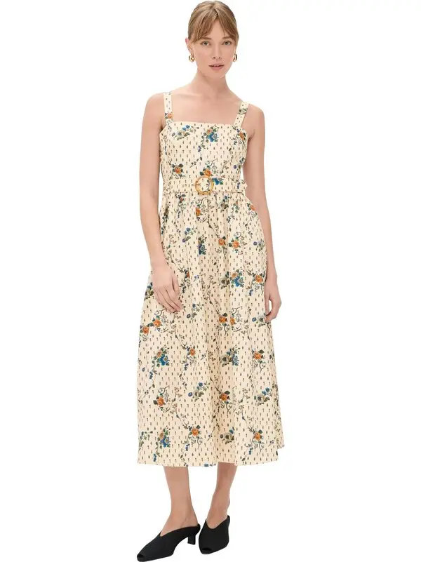 Borgo De Nor Ninet Cotton Midi Dress - Miniature Floral Cream
