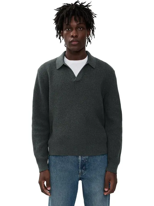 Madewell Shaker-stitch Sweater Polo - Heather Charcoal