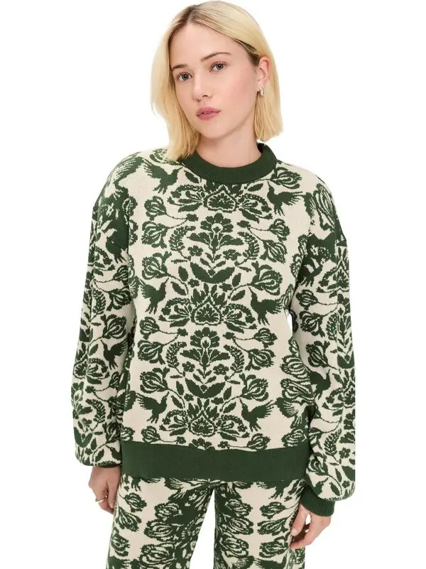 THE LULO PROJECT Floral Pullover Sweater - Green Folk Paisley