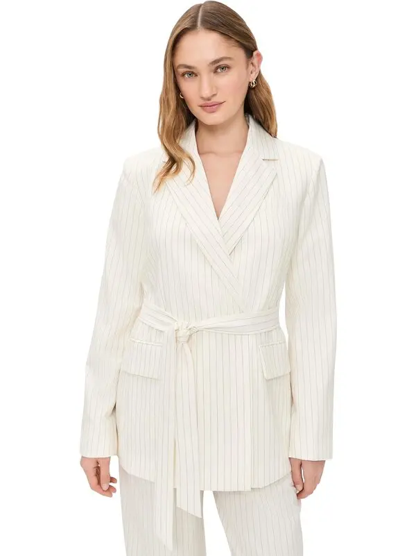 Good American Belted Pinstripe Blazer - Chestnut  Stripe