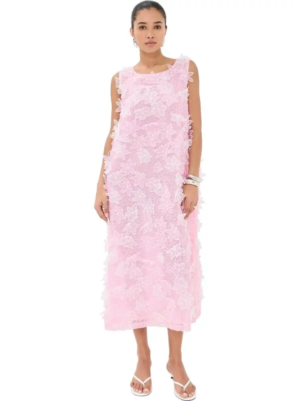 La Vie Style House Organza Floral A-line Maxi Dress - Pink