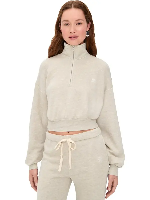 Eterne Cropped Half-zip Sweatshirt - Heather Oatmeal