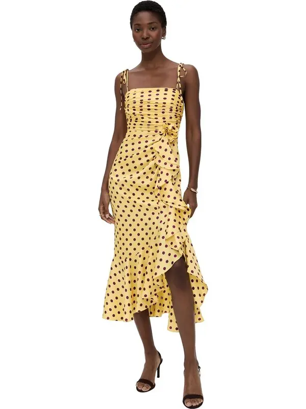 Cinq À Sept Camille Polka Dot Mireya Dress - Lemon Puff/deep Plum