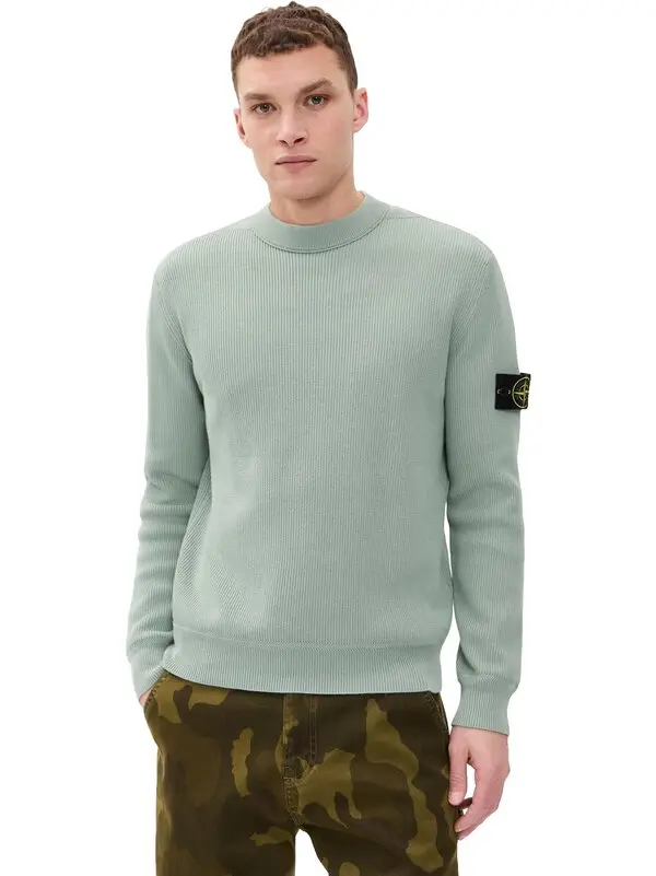 Stone Island Ribbed Cotton Crew Sweater - Sage