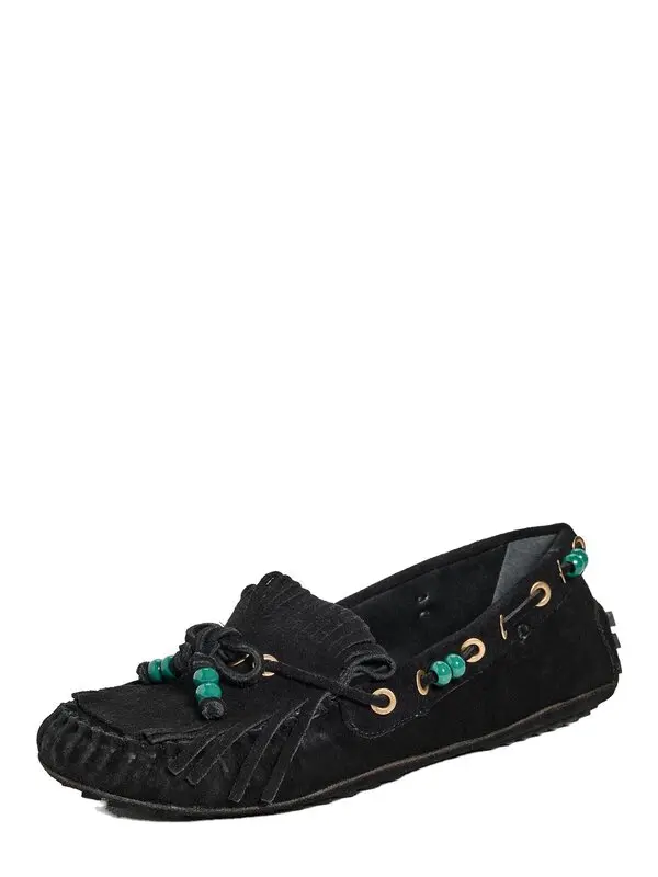 Farm Rio Fringe Suede Moccasins - Black