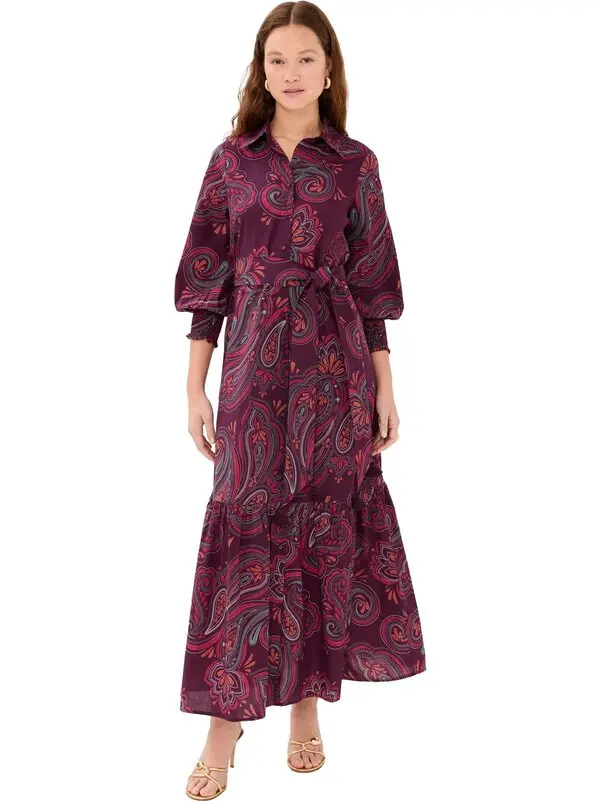 Figue Indiana Paisley Midi Dress - Cascading Paisley Mulberry