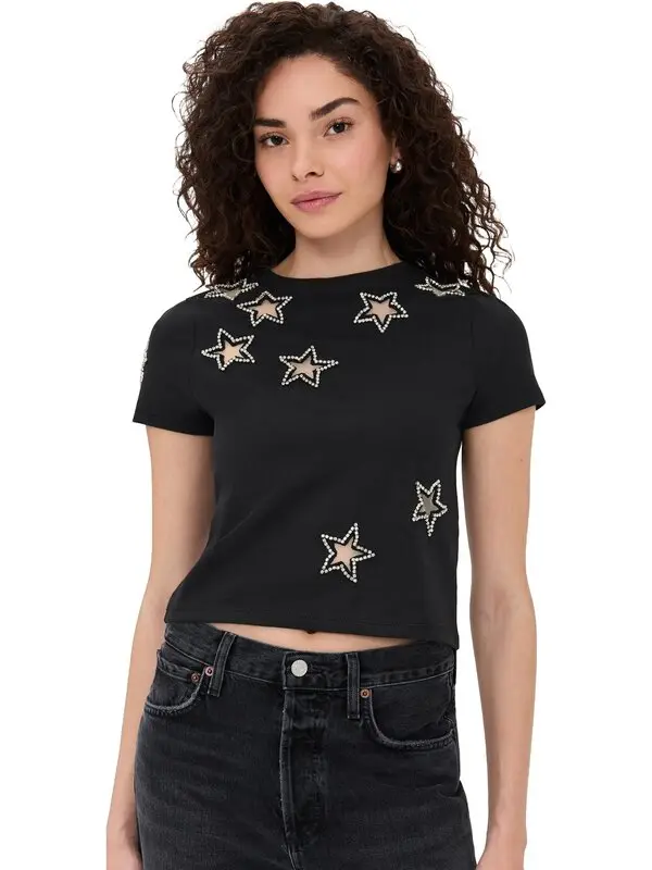 Alice + Olivia Classic Cropped Tee With Star Cutouts - Black
