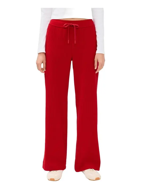 Beyond Yoga Ribbed Knit Wide Leg Pants - Holly Red