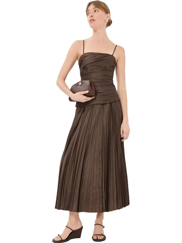 Simkhai Arie Strapless Bustier Midi Dress - Chocolate