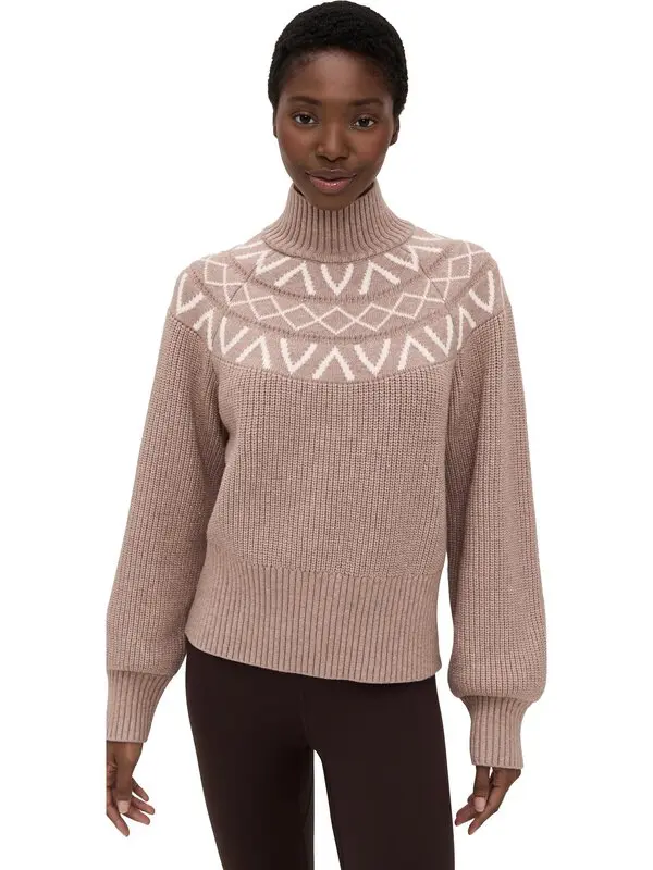 Varley Fair Isle Yoke Knit Sweater - Light Taupe Marl