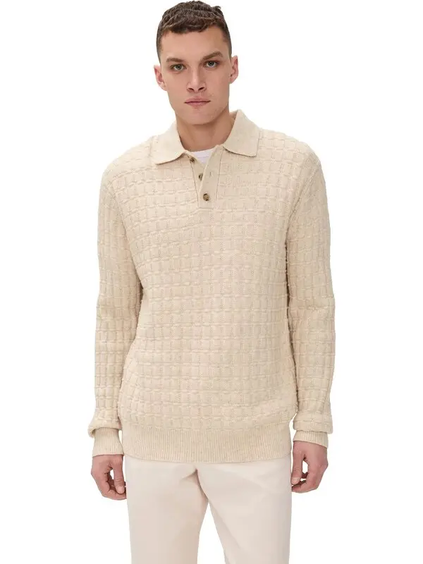LES DEUX Gustav Squared Structure Knit Polo - Light Sand Melange