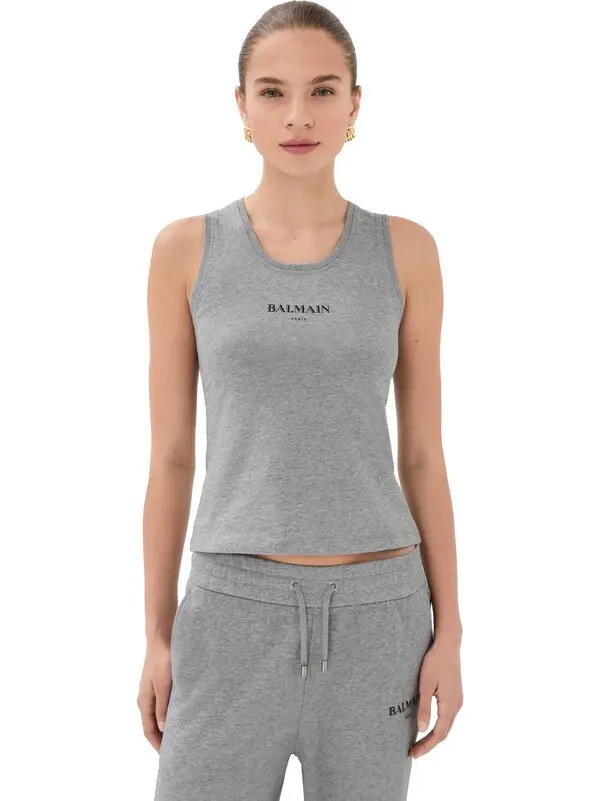 Balmain Logo Cotton Tank Top - Gris Chine/noir