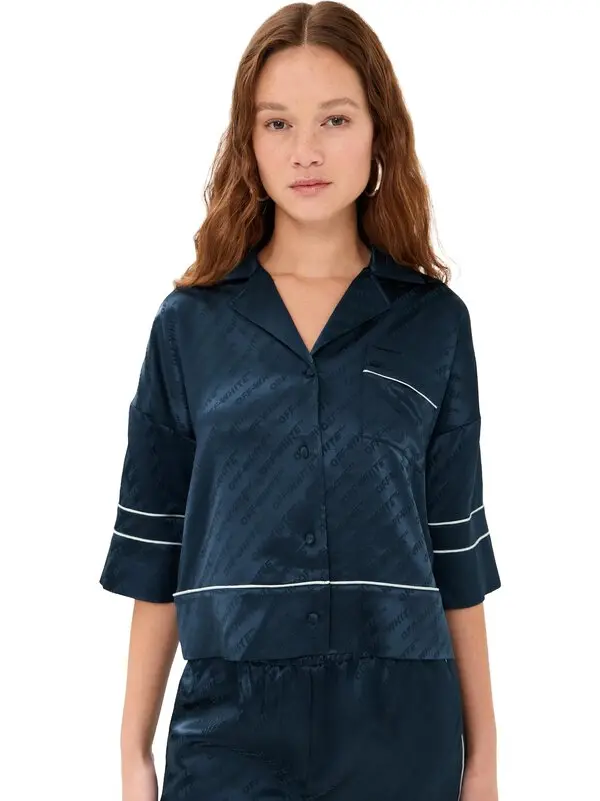 Off-White Jacquard Satin Pajama Shirt - Blue Iris