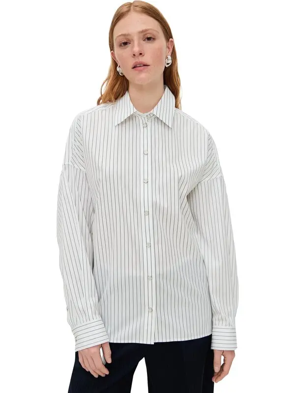 Helmut Lang Placket Cinch Striped Shirt - White/navy