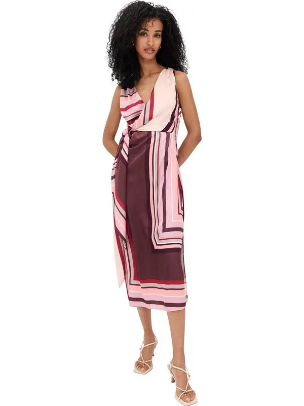Misa Kina Geometric-stripe Midi Dress - Chocolate Geo Stripe