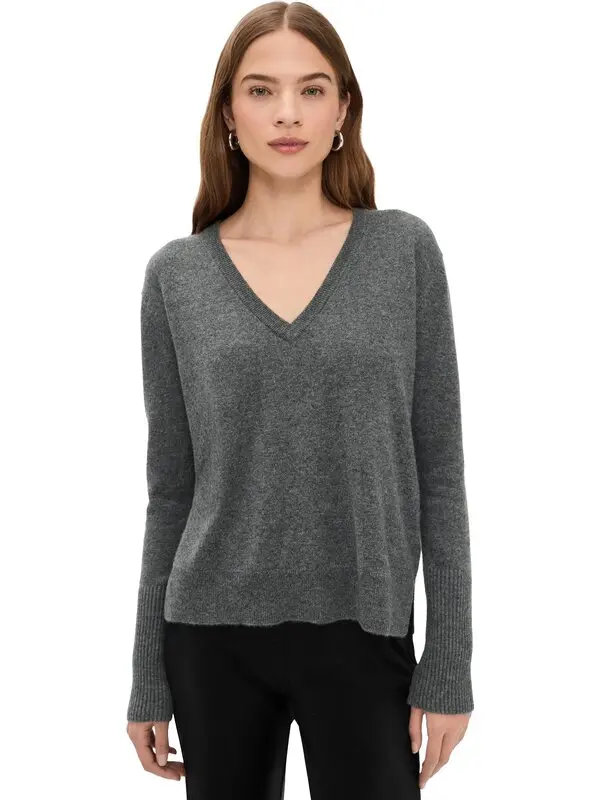 LA LIGNE Solid V-neck Cashmere Sweater - Heather Grey