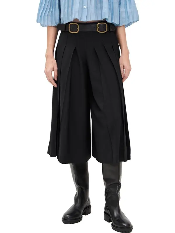 Sea Tropical Wool Belted Culottes - Black