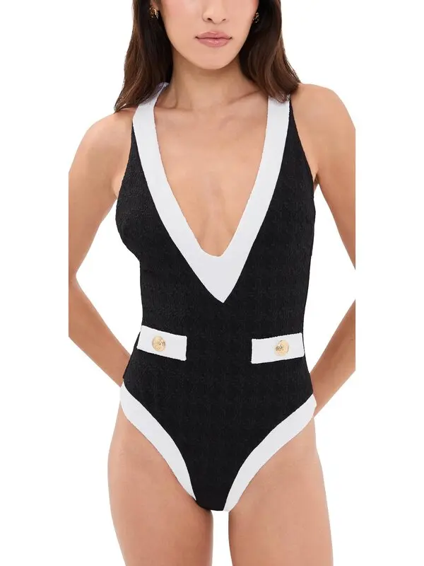 L'Agence Colorblock Plunge One Piece - Black