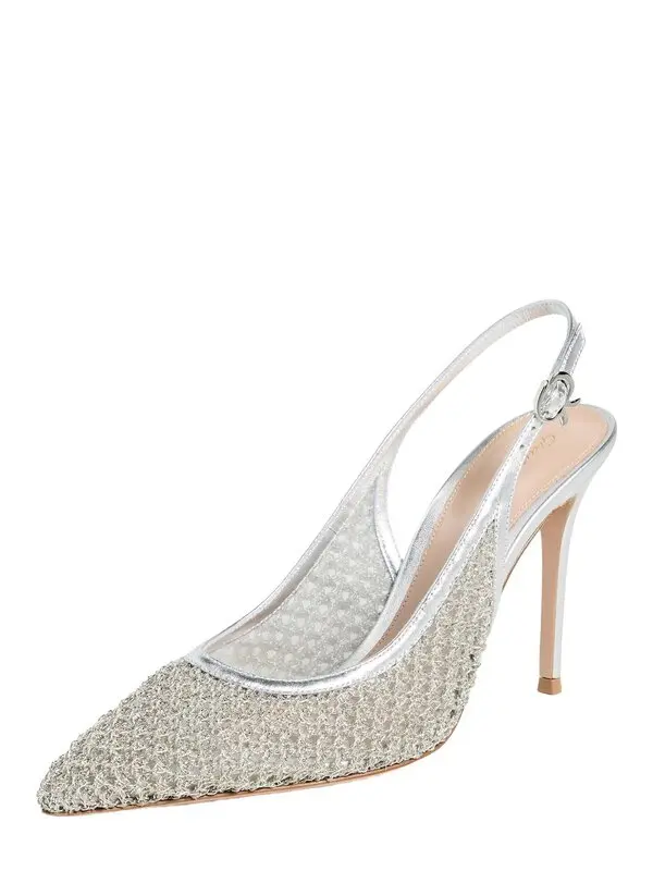 GIANVITO ROSSI Nikki Nappa Silk Heels - Silver