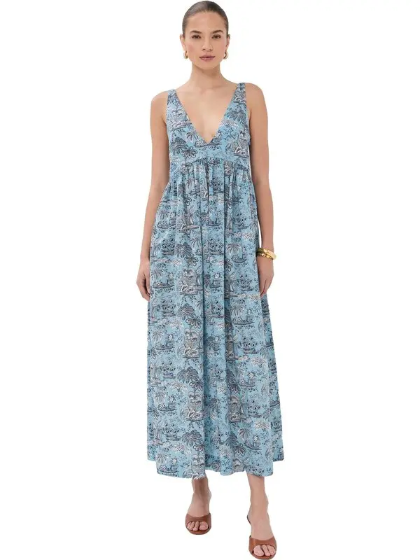 Staud Cyra Toile Print Maxi Dress - Sky Toile