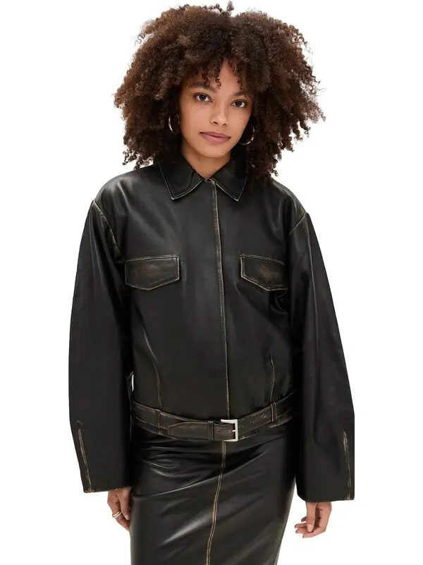 ST. AGNI Brushed Leather Belted Jacket - Black