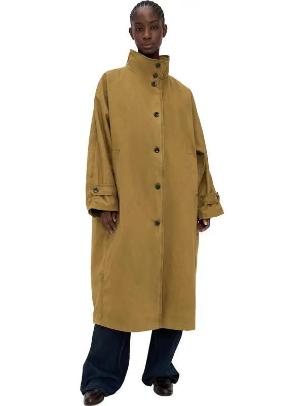 Pixie Market Stand Collar Long Trench Jacket - Toffee Brown