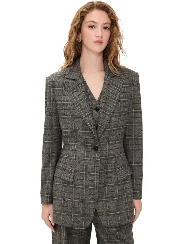 LE BOP Quinn Hourglass Blazer - Blue Grey Plaid