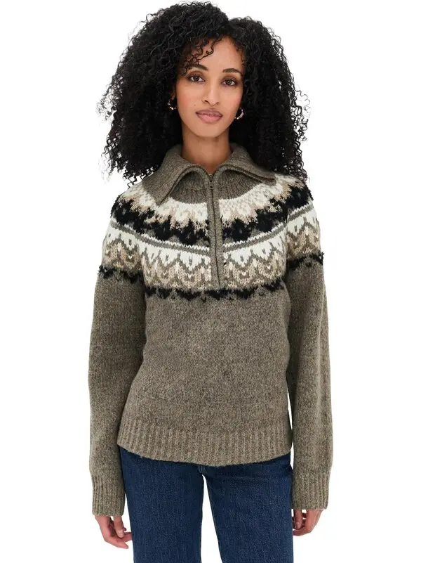 Joe's Jeans Fair Isle Quarter Zip Sweater - Olive Multi Fair Isle