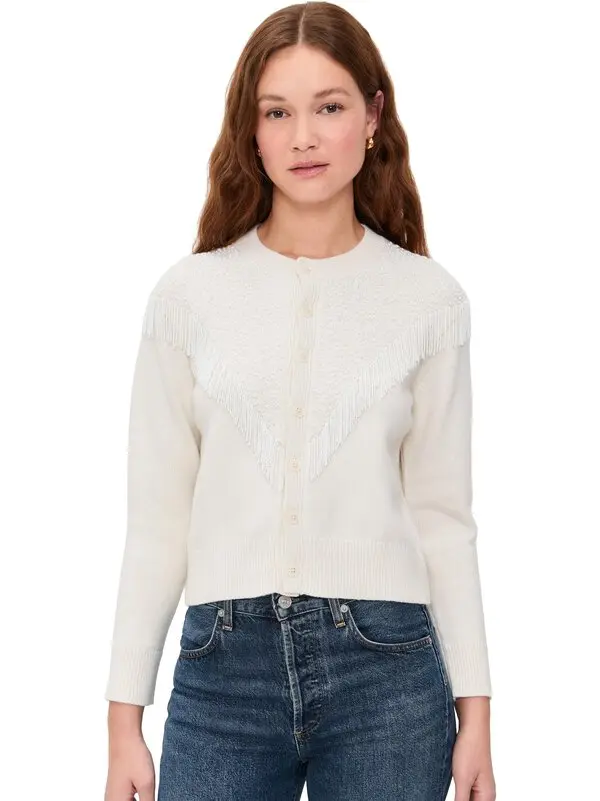 The Great. Beaded Fringe Knit Cardigan - Cream