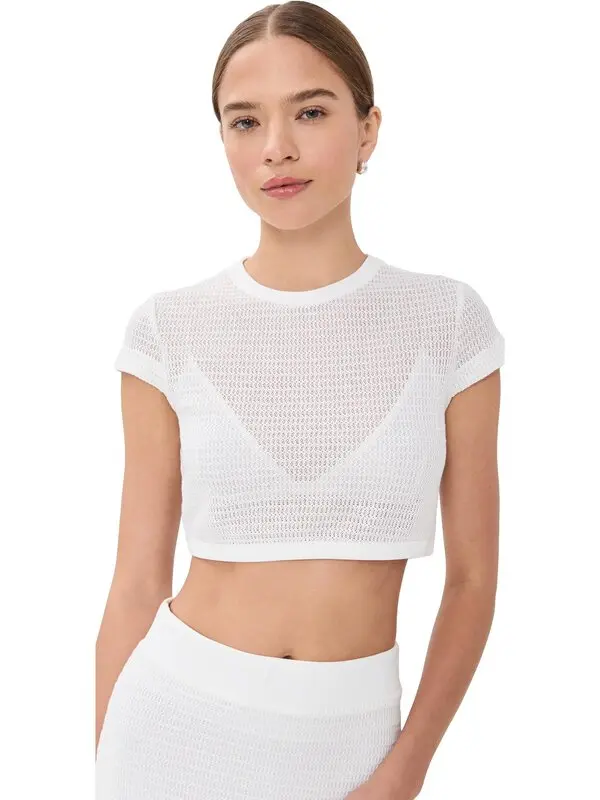 Simkhai Lidie Crochet Short Sleeve Top - White