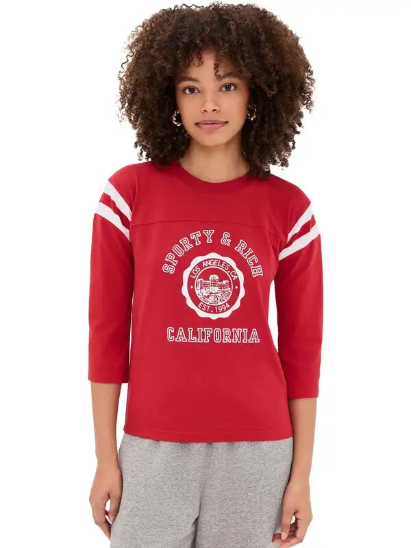 SPORTY & RICH California Emblem Long Sleeve Tee - Ruby/white
