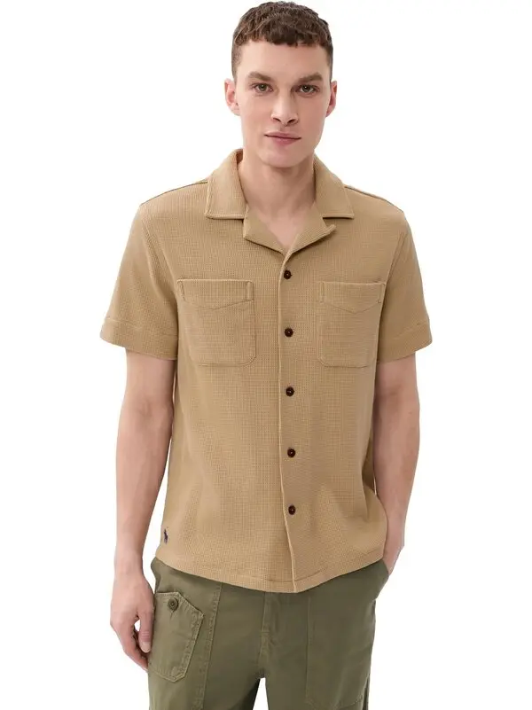 Polo Ralph Lauren Cotton Linen Waffle Knit Andy Camp Shirt - Coastal Beige