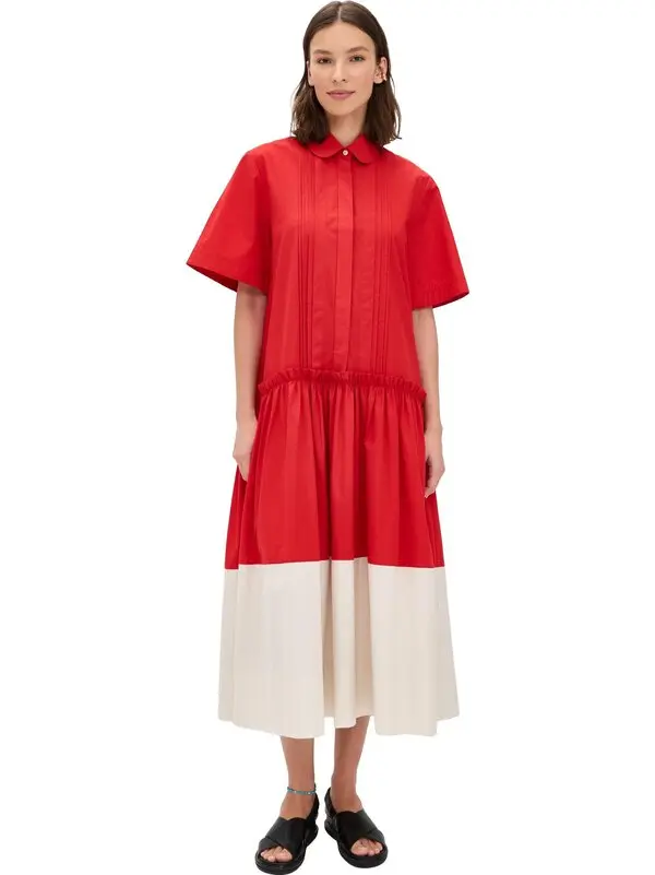 LEE MATHEWS Charlotte Spliced Midi Dress - Red