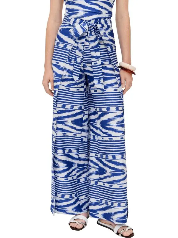 CONIGLIO PALM BEACH Silk Wrap Pants - Ikat Stripe French Blue