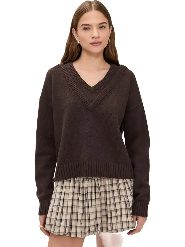 LE BOP Double V-neck Pullover Sweater - Chocolate