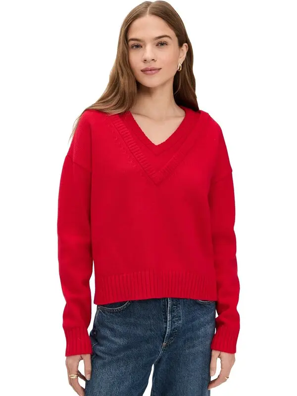 LE BOP Double V-neck Pullover Sweater - Crimson