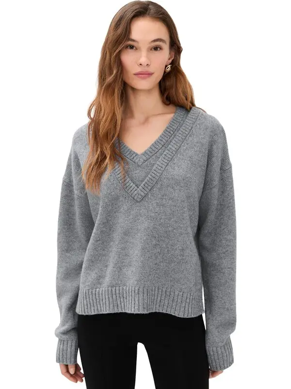 LE BOP Double V-neck Pullover Sweater - Heather Grey