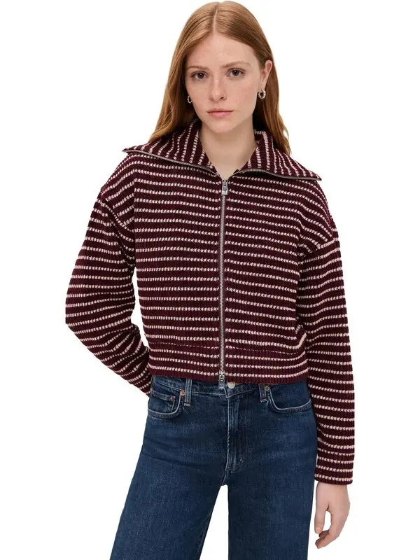 Madewell Striped Knit Zip-up Jacket - Pomegranate Stripe