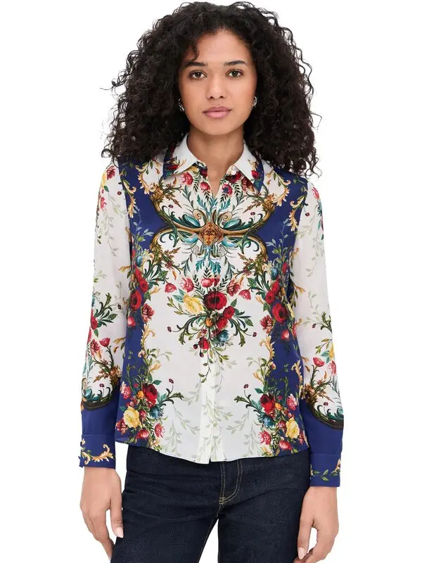Alice + Olivia Willa Silk Floral Print Blouse - Gilded Rose