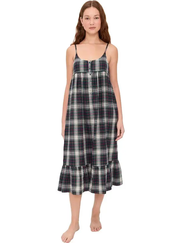 The Great. Flannel Ruffle Tank Night Dress - Pine Lodge Plaid