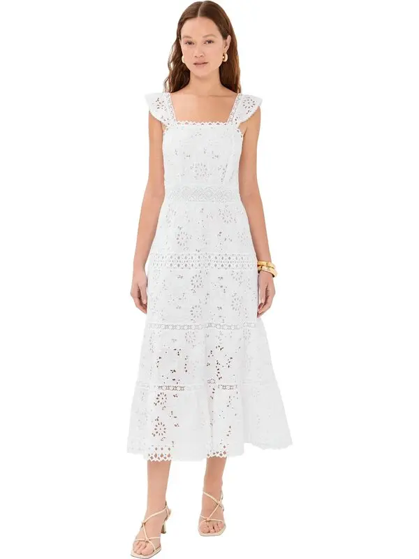 Temptation Positano Embroidered Eyelet Midi Dress - White