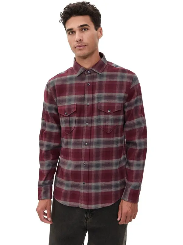 Billy Reid Brushed Bold Plaid Scout Shirt - Syrah Multi