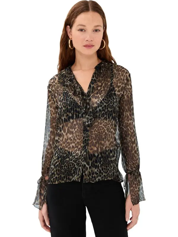 NILI LOTAN Cecily Leopard Print Shirt - Metallic Leopard