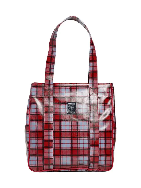 DAMSON MADDER Coated Plaid Market Bag - Blue Fog Multi Check