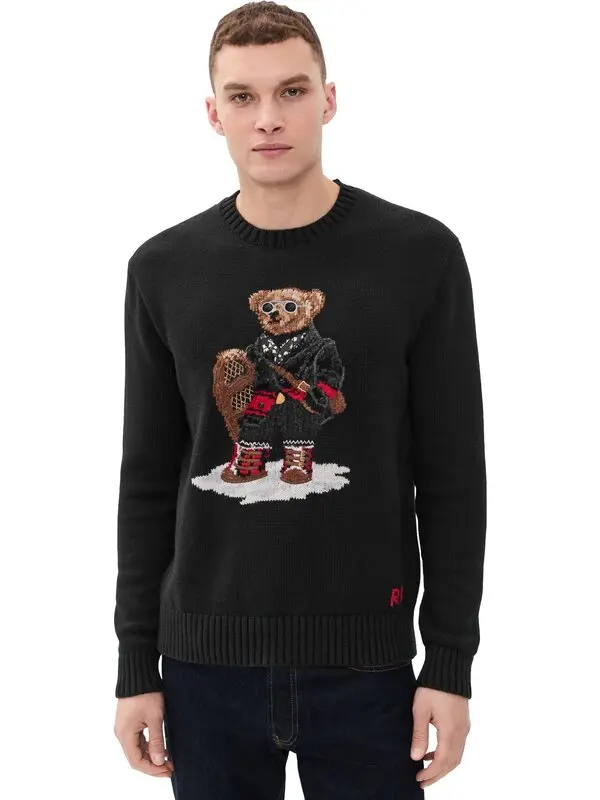 Polo Ralph Lauren Embroidered Polo Bear Crewneck Sweater - Polo Black Holiday Bear