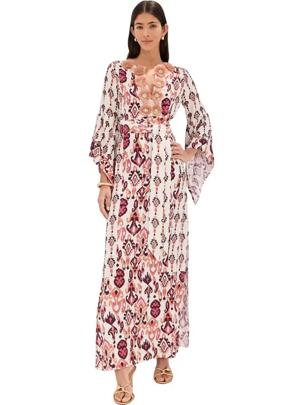 Figue Athena Ikat Print Maxi Dress - Mystic Ikat Biscotti Beige