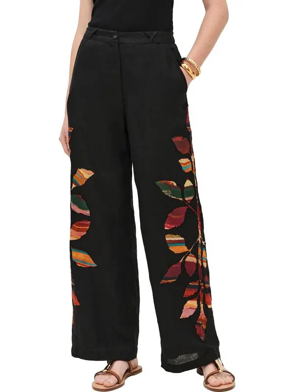 Carolina K Sam Embroidered Linen Pants - Black