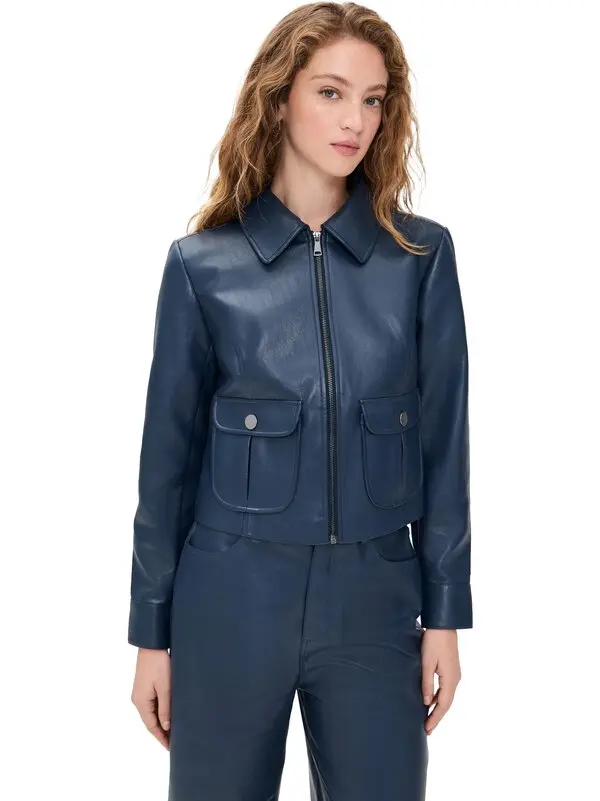 LE BOP Harper Faux Leather Jacket - Midnight Navy