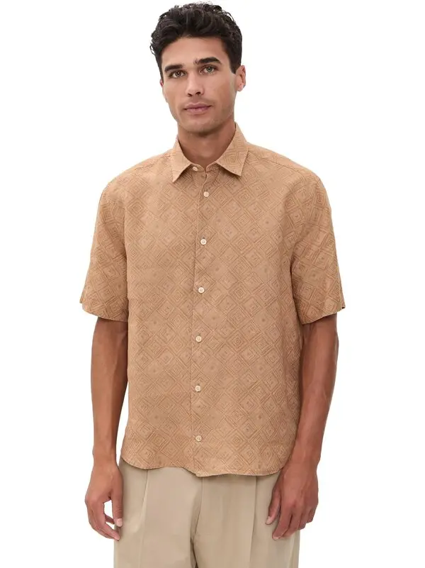 Frescobol Carioca Castro Linen Angra Madeira Print Shirt - Copper